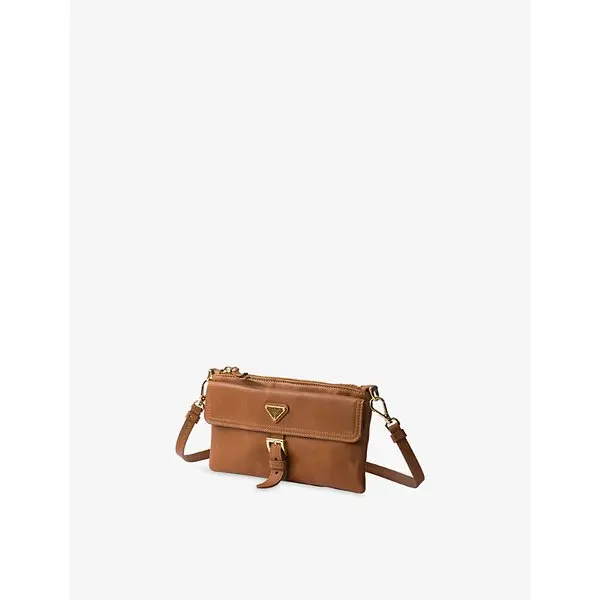 Prada Logo Plaque Leather Pouch - Brown