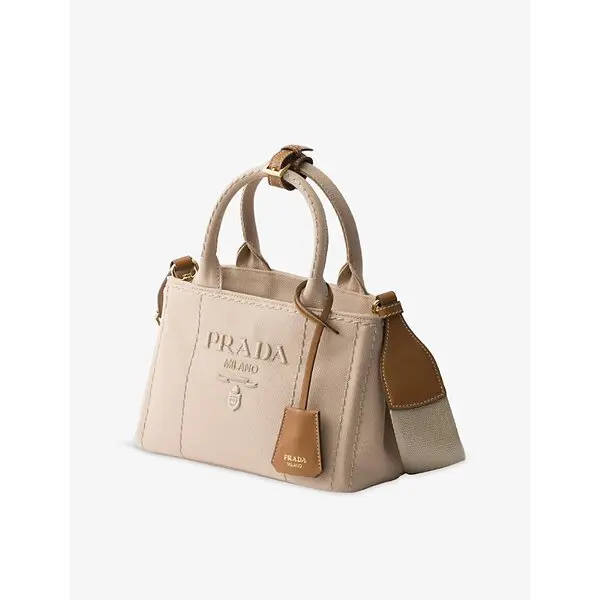 Prada Jardinière Mini Cotton-canvas Top-handle Bag - Neutral