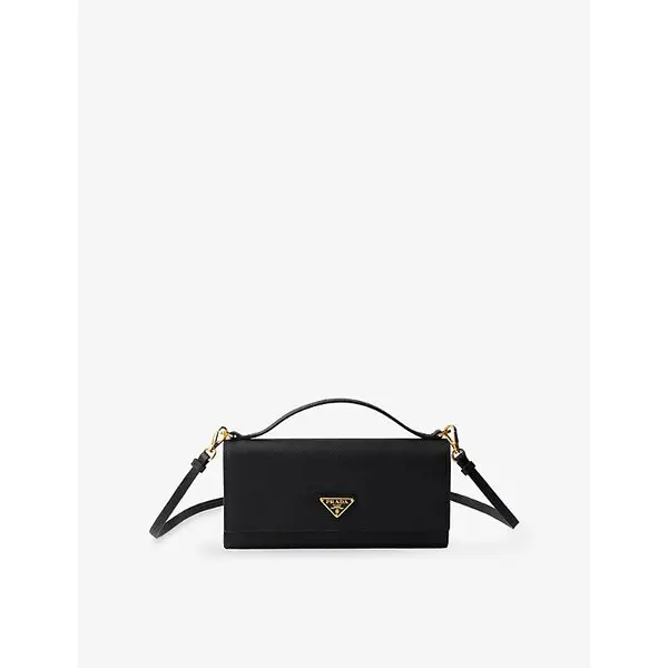 Prada Saffiano Shoulder-strap Leather Wallet - Black