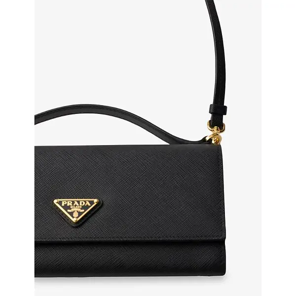 Prada Saffiano Shoulder-strap Leather Wallet - Black