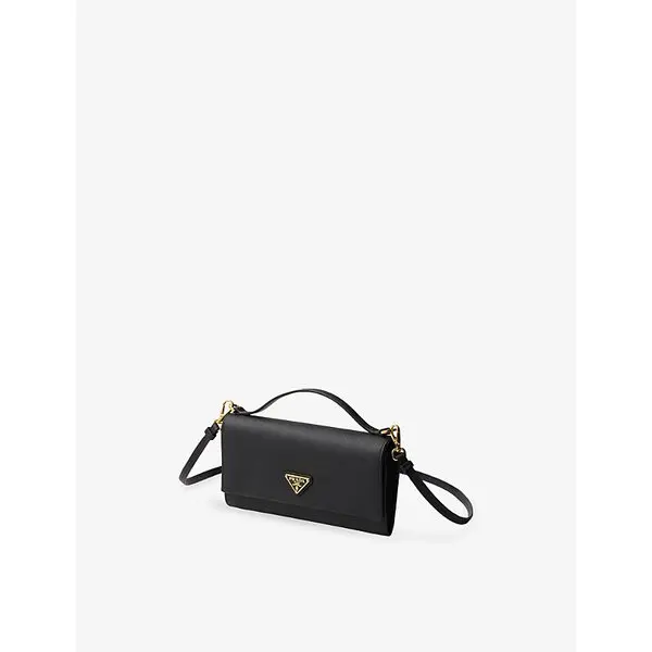 Prada Saffiano Shoulder-strap Leather Wallet - Black