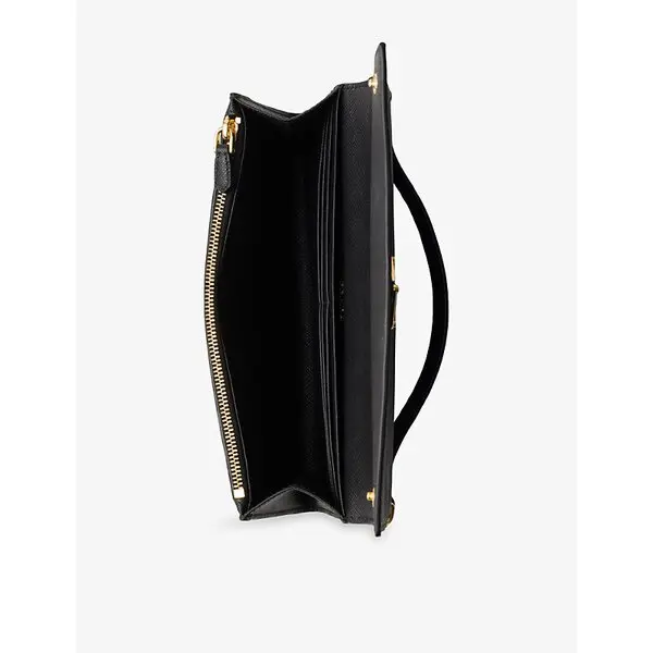 Prada Saffiano Shoulder-strap Leather Wallet - Black