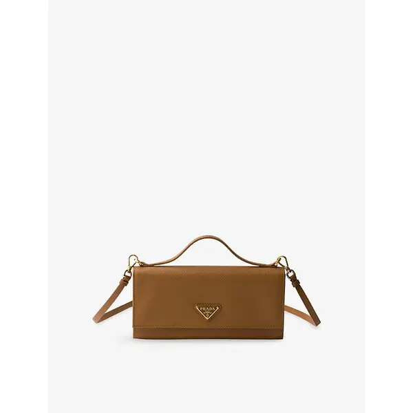Prada Saffiano Shoulder-strap Leather Wallet - Brown
