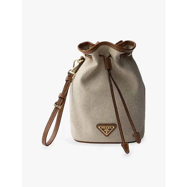 Prada Logo Plaque Canvas And Leather Pouch