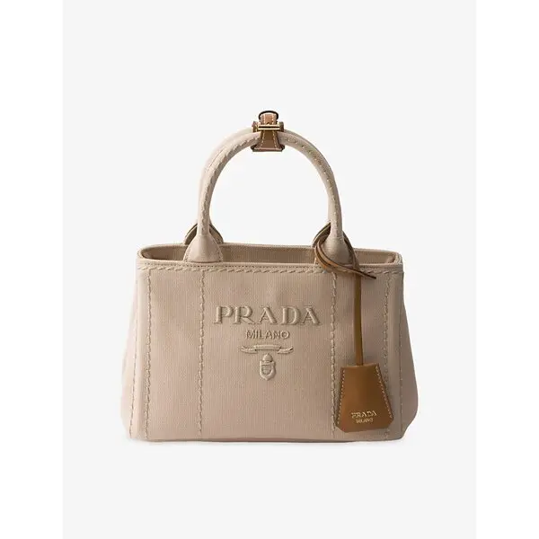 Prada Jardinière Mini Cotton-canvas Top-handle Bag - Neutral