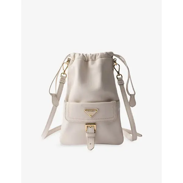 Prada Logo-plaque Leather Pouch - Neutral