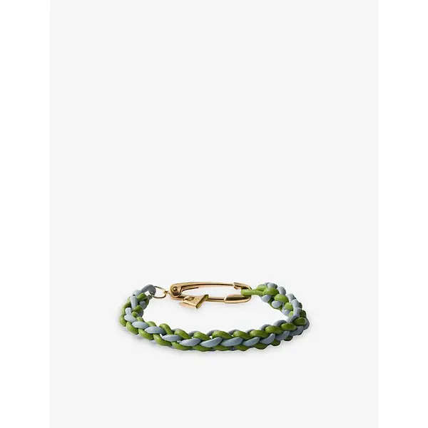 Prada Braided Leather Bracelet With Metal Ornaments - Light Blue