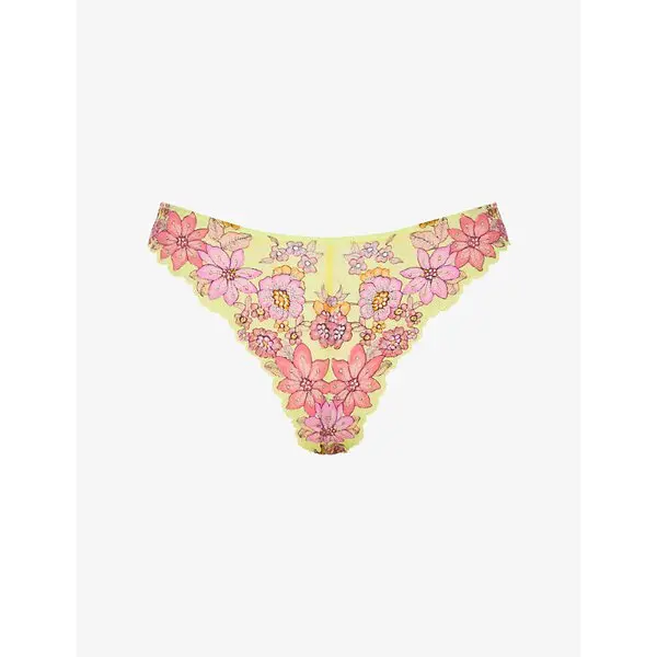 SAVAGE X FENTY Mod Poppy Lace Brazilian Lace Briefs - Sun Lime Floral Ply Lace