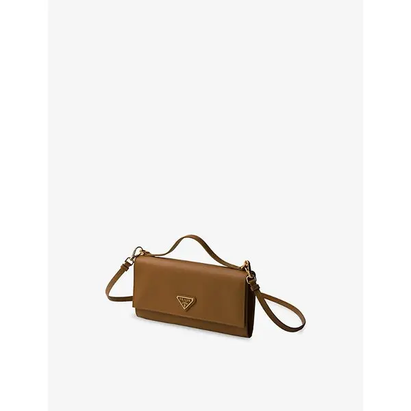 Prada Saffiano Shoulder-strap Leather Wallet - Brown