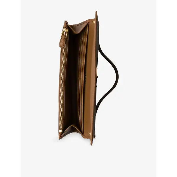 Prada Saffiano Shoulder-strap Leather Wallet - Brown