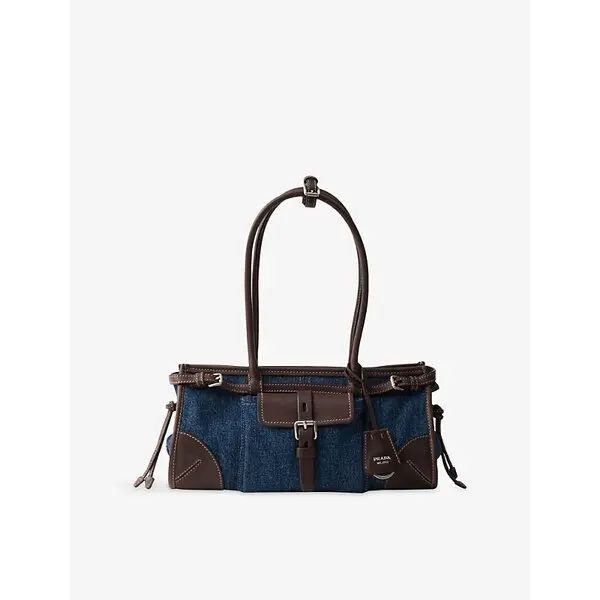 Prada Bonnie Denim And Leather Handbag - Blue
