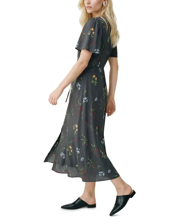 Vero Moda Floral Print Midi Dress With V-neck And Flutter Sleeves