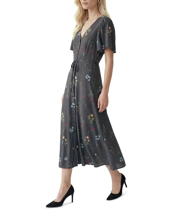 Vero Moda Floral Print Midi Dress With V-neck And Flutter Sleeves