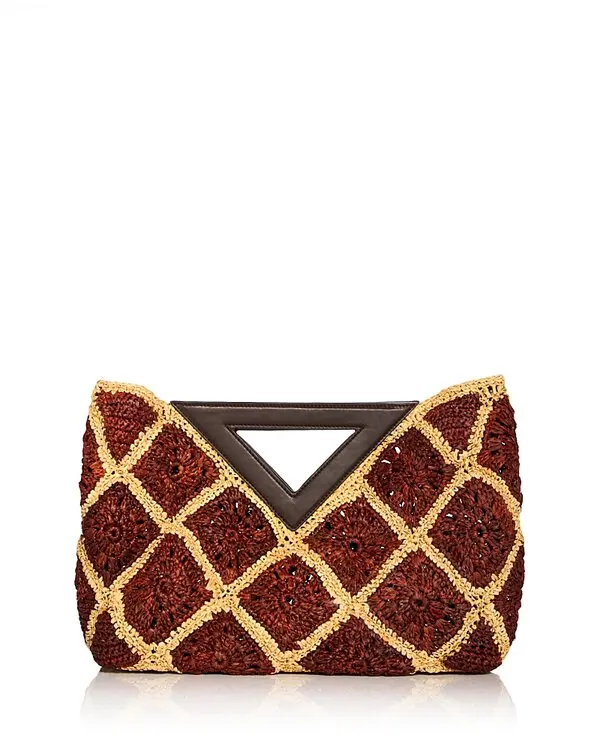 Veronica Beard Vesper Raffia Crochet Clutch - Espresso Multi