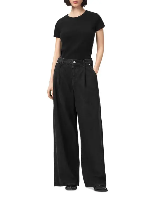 ALLSAINTS Haze Pleat High Rise Wide Leg Jeans - Washed Black