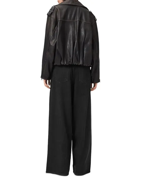 ALLSAINTS Haze Pleat High Rise Wide Leg Jeans - Washed Black