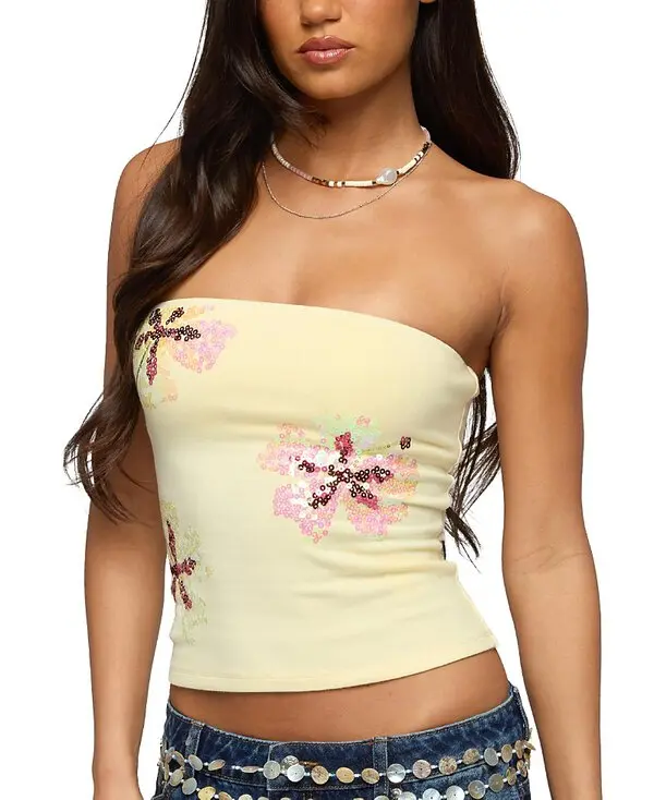 EDIKTED Braelyn Sequin Floral Tube Top