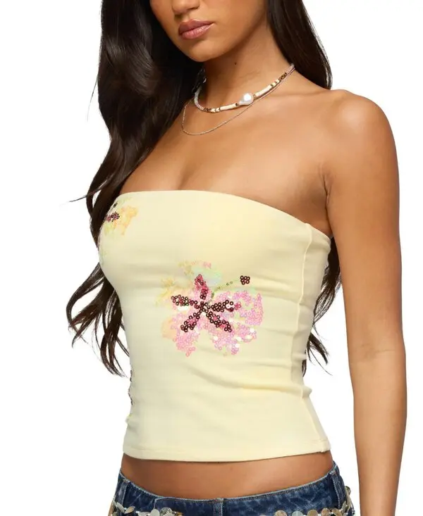 EDIKTED Braelyn Sequin Floral Tube Top