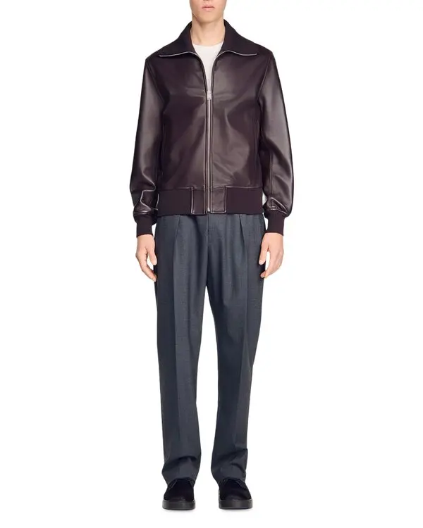 Sandro Harry Full Grain Leather Jacket - Chocolate