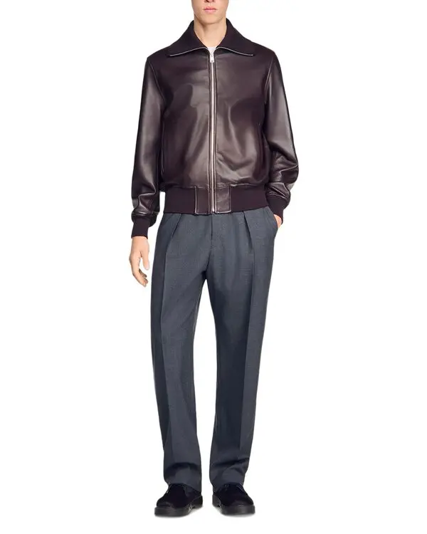 Sandro Harry Full Grain Leather Jacket - Chocolate