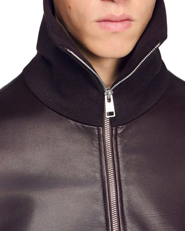 Sandro Harry Full Grain Leather Jacket - Chocolate