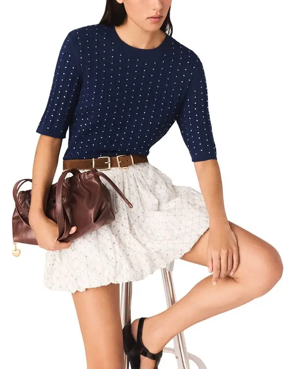 Maje Round Neck Rhinestone Sweater
