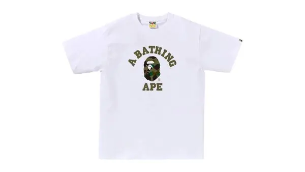 A BATHING APE 1st Camo College Tee Shirt - White/green