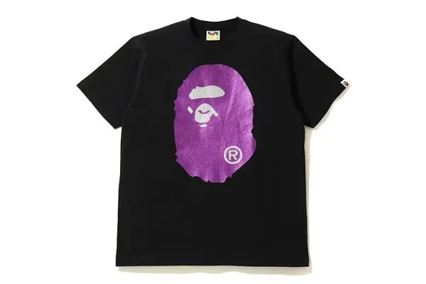 A BATHING APE Glitter Big Ape Head Tee Shirt - Black/puple