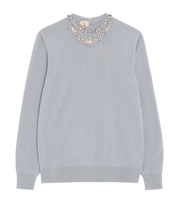 Valentino Garavani Virgin Wool Embellished Crew Neck Sweater