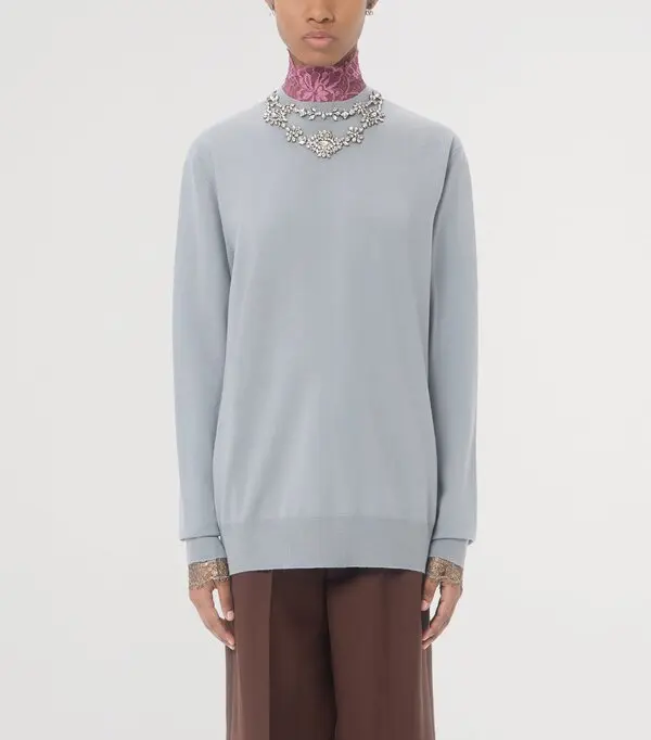 Valentino Garavani Virgin Wool Embellished Crew Neck Sweater