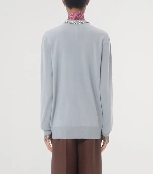 Valentino Garavani Virgin Wool Embellished Crew Neck Sweater