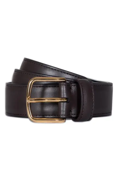 Vince Stitched Leather Belt With Polished Buckle - Cacao Brown