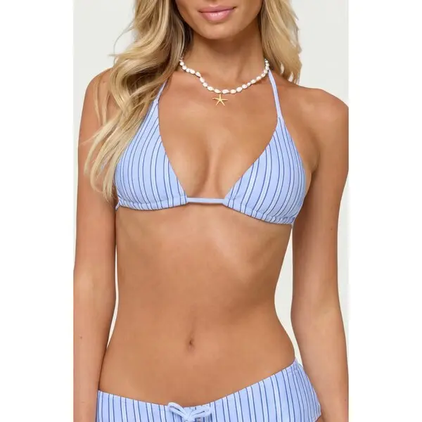 EDIKTED Blonca Stripe Triangle Bikini Top - Light-blue