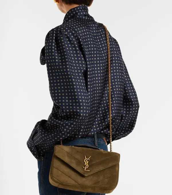 Saint Laurent Loulou Small Shoulder Bag In Suede - Brown