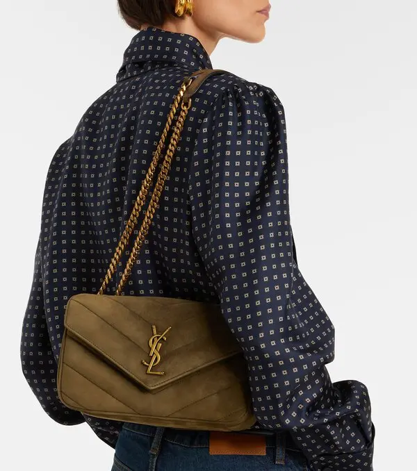Saint Laurent Loulou Small Shoulder Bag In Suede - Brown