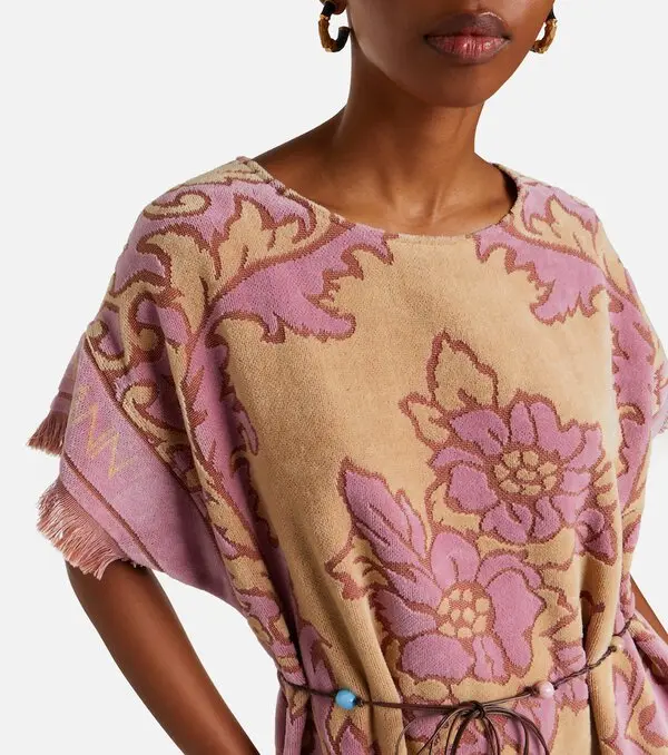 Zimmermann Aster Floral Fringed Cotton Terry Midi Dress