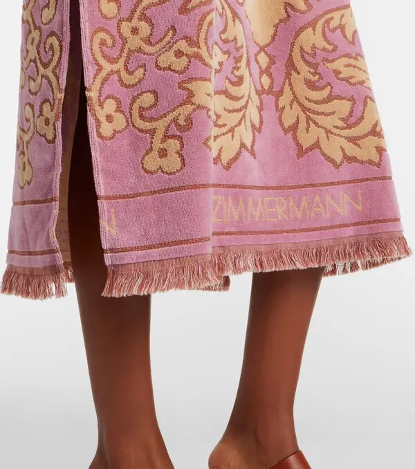 Zimmermann Aster Floral Fringed Cotton Terry Midi Dress