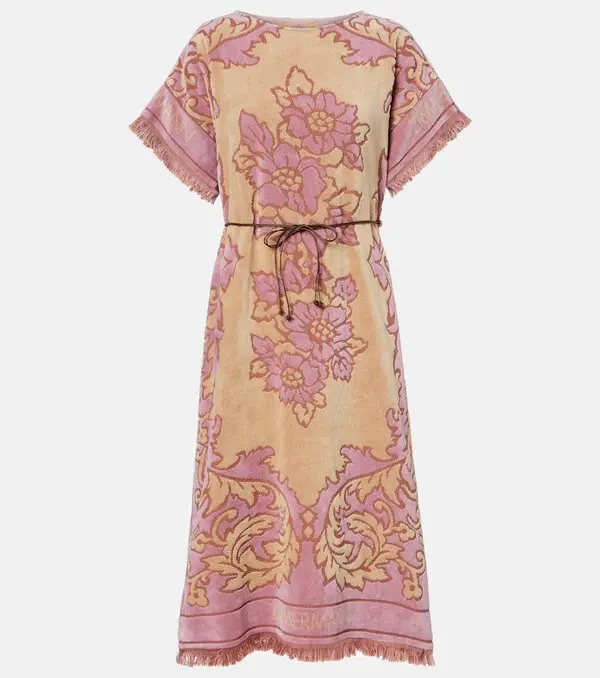 Zimmermann Aster Floral Fringed Cotton Midi Dress - Pink