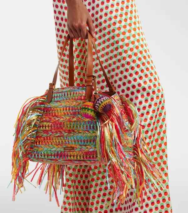 AQUAZZURA Trancoso Fringed Raffia Tote Bag - Multicoloured