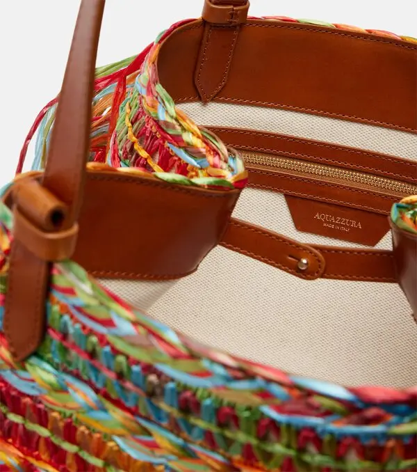 AQUAZZURA Trancoso Fringed Raffia Tote Bag - Multicoloured