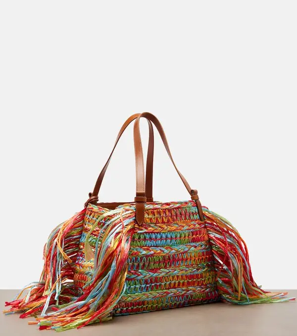AQUAZZURA Trancoso Fringed Raffia Tote Bag - Multicoloured