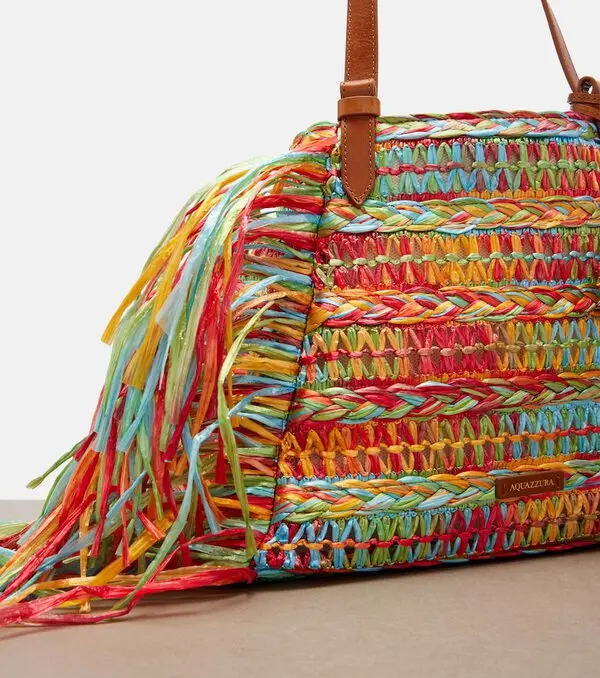 AQUAZZURA Trancoso Fringed Raffia Tote Bag - Multicoloured