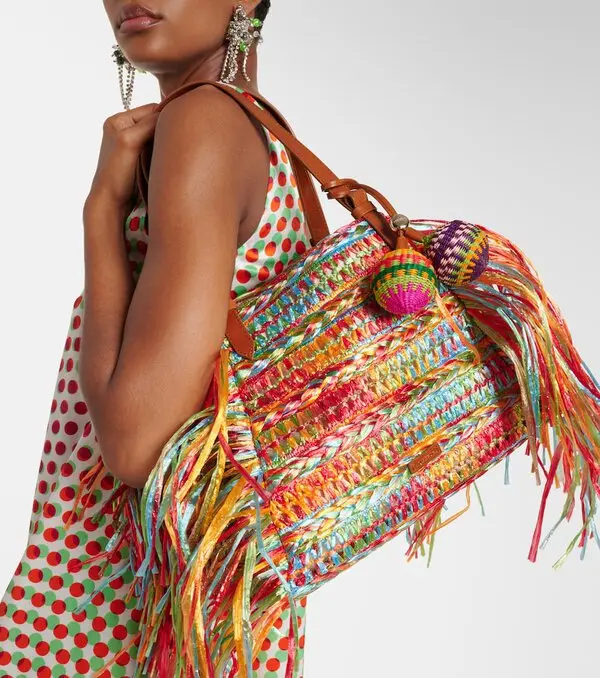 AQUAZZURA Trancoso Fringed Raffia Tote Bag - Multicoloured