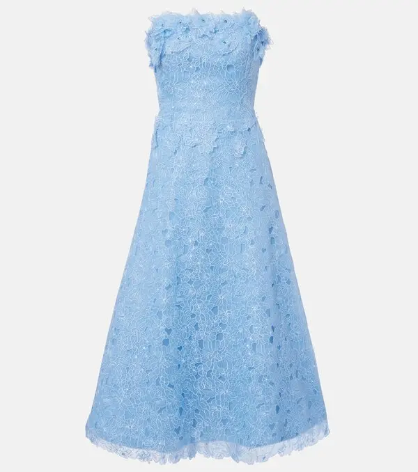 Costarellos Vanessa Embroidered Organza Cocktail Dress - Blue