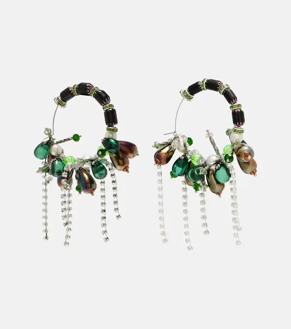 Dries Van Noten Embellished Hoop Earrings - Green