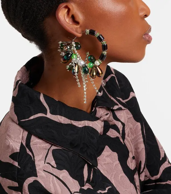 Dries Van Noten Embellished Hoop Earrings - Green
