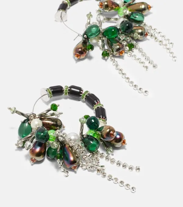 Dries Van Noten Embellished Hoop Earrings - Green