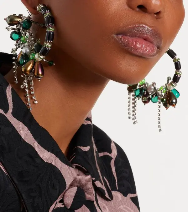 Dries Van Noten Embellished Hoop Earrings - Green