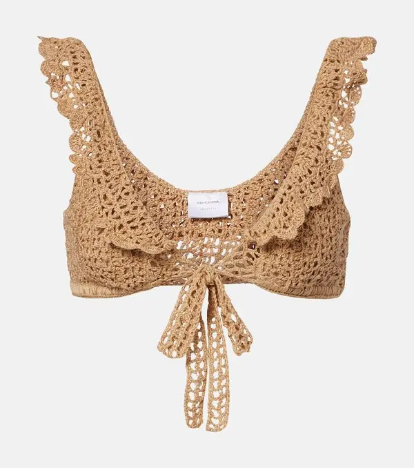 Anna Kosturova Brigitte Crochet Cotton Bra Top - Beige