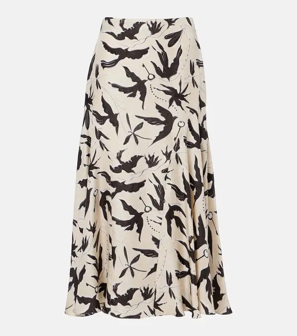 Altuzarra Elton Printed Silk Midi Skirt - Beige